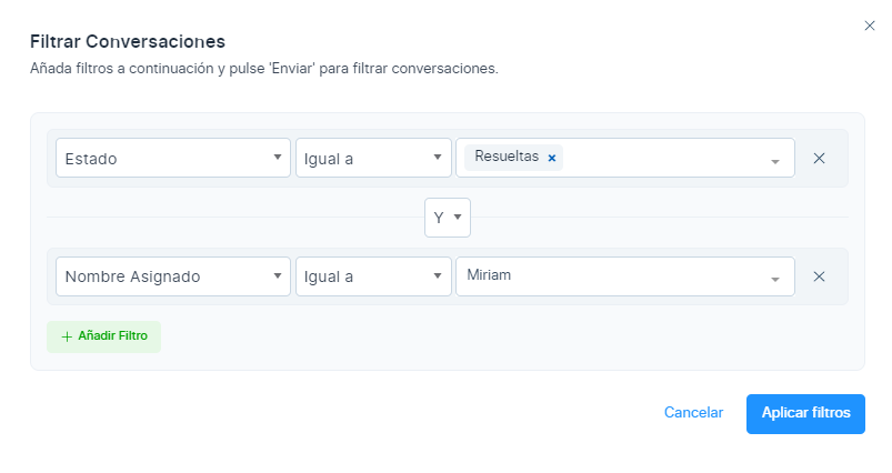 Filtros de conversación | Documentación Chat Buho