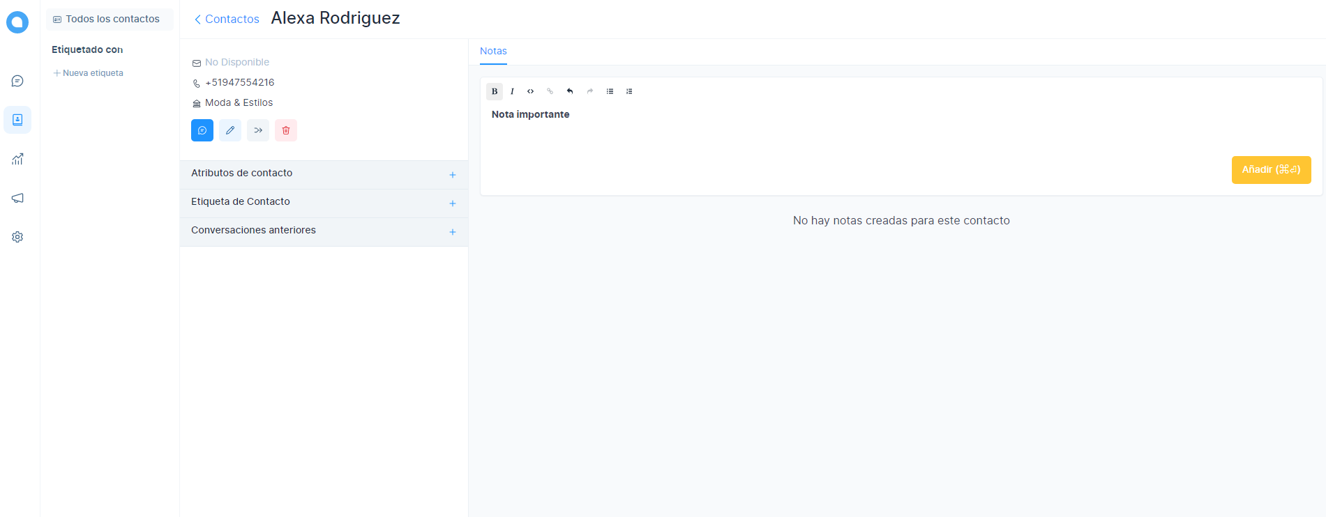 Módulo de contactos | Documentación Chat Buho