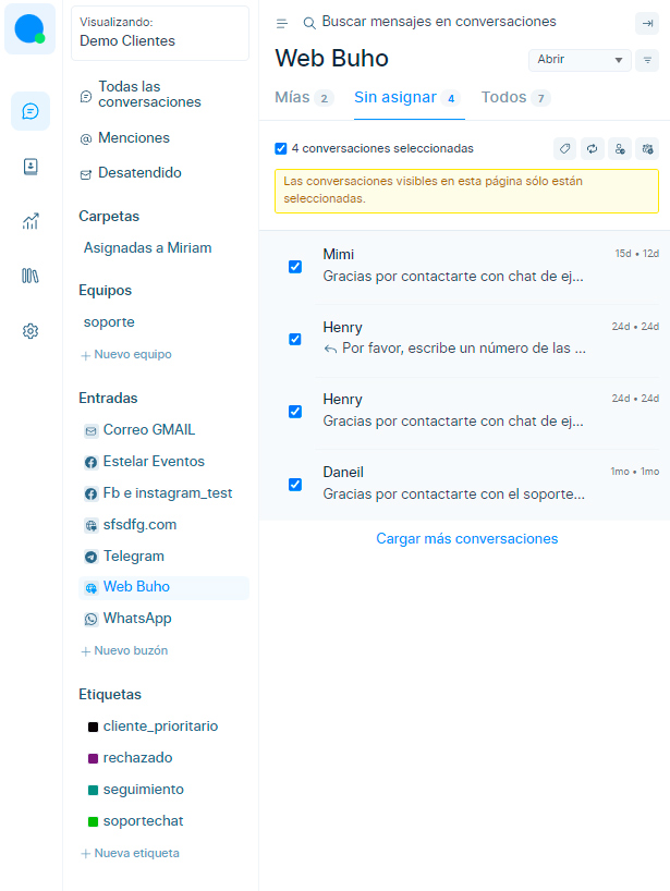 Asignación masiva de chats | Documentación Chat Buho