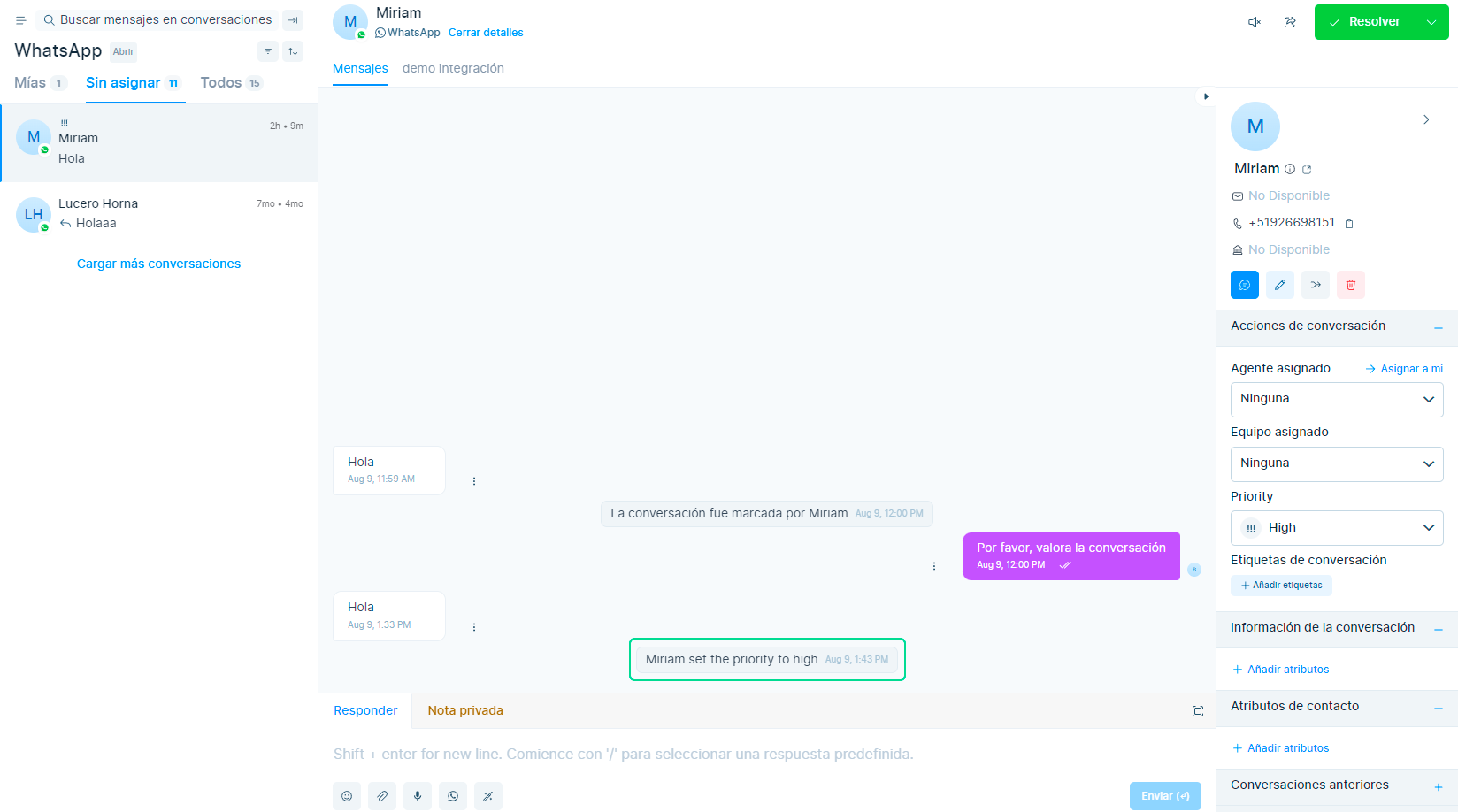 Asignar prioridad | Documentación Chat Buho