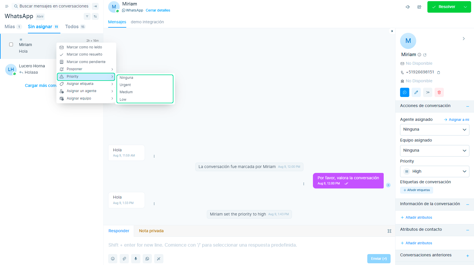 Asignar prioridad | Documentación Chat Buho